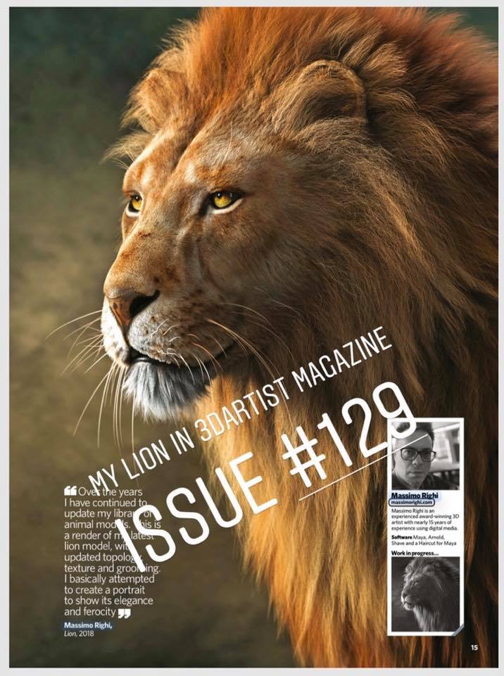 My “Lion” image in 3D Artist Magazine issue #129 | Massimo Righi